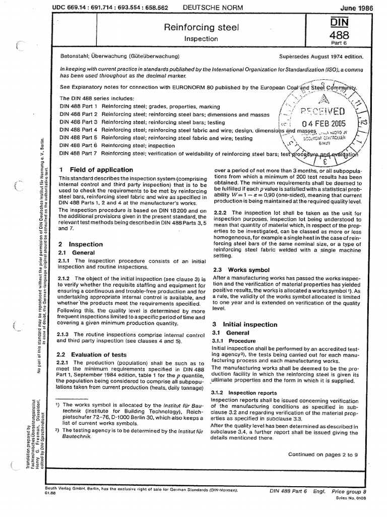 DIN 488 Part 6 (June) 1986 | PDF