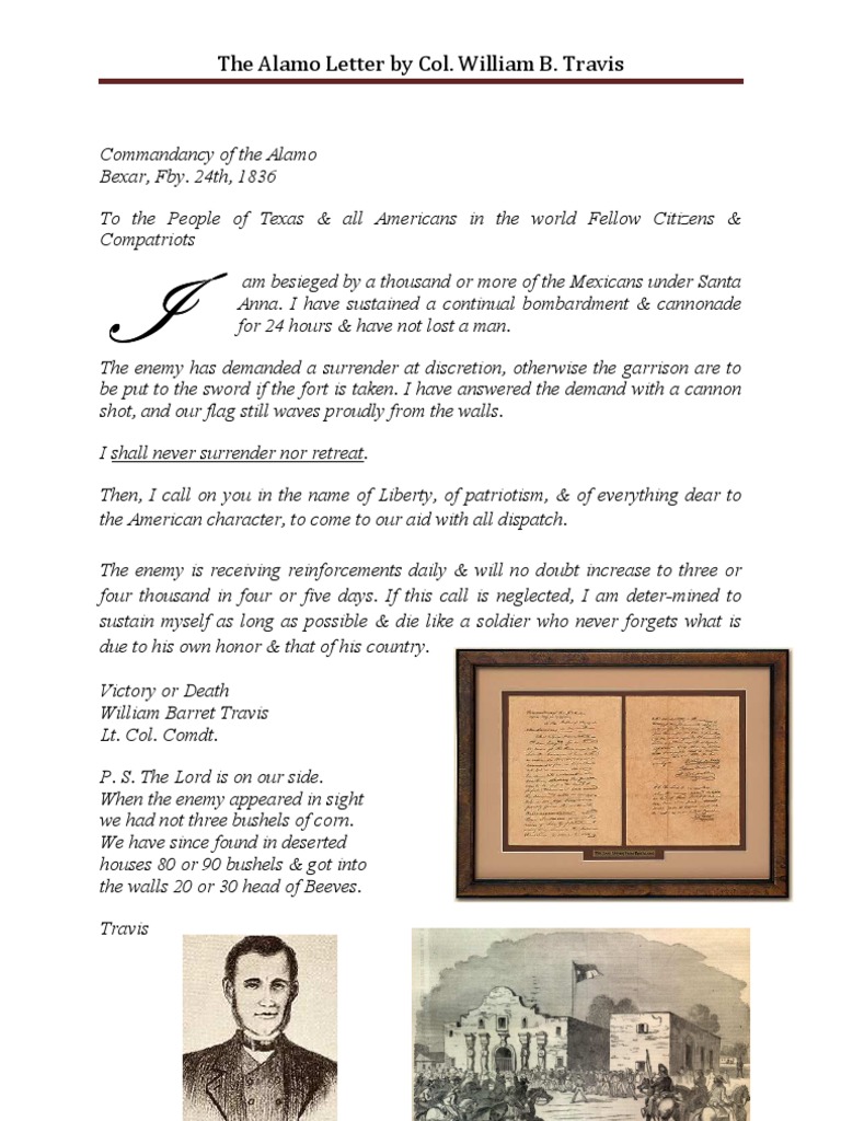 Travis's Alamo Letter: Victory or Death | PDF