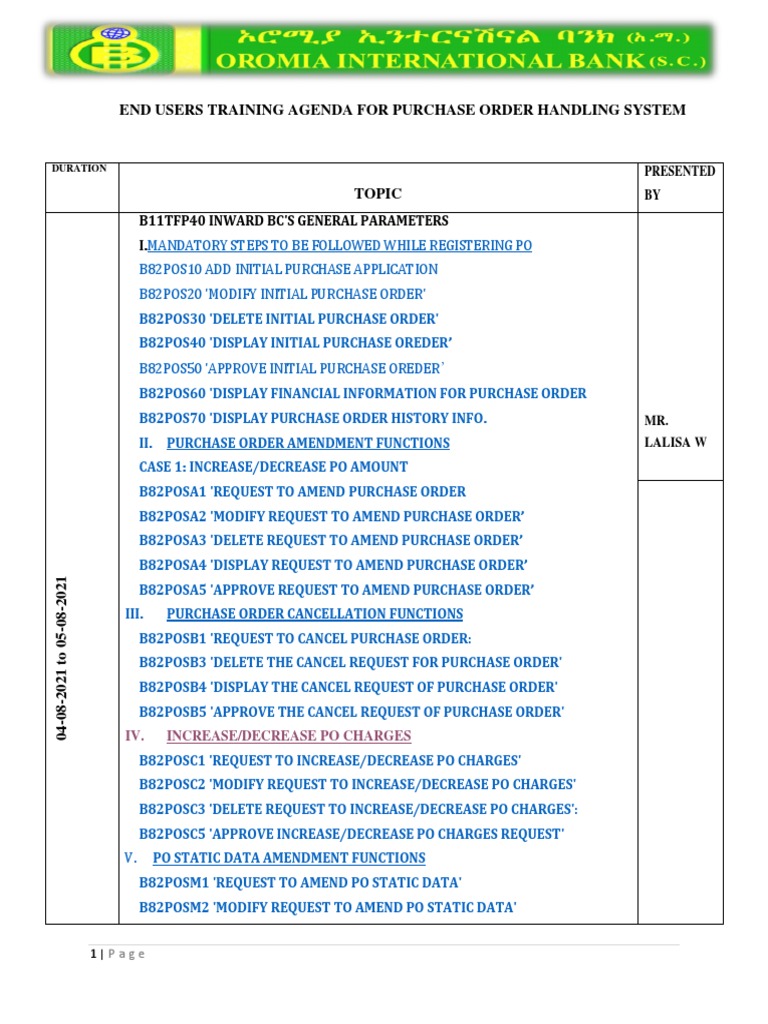 Purchase Order Training Agenda | PDF | Computing