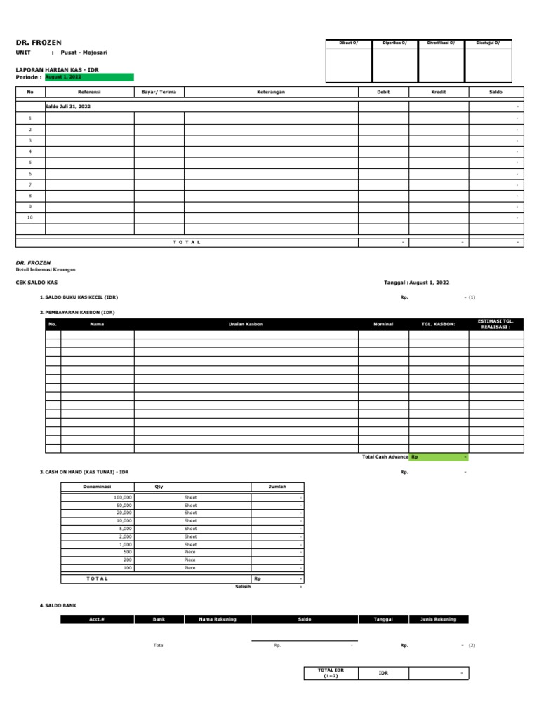 Form Laporan Harian Kas | PDF
