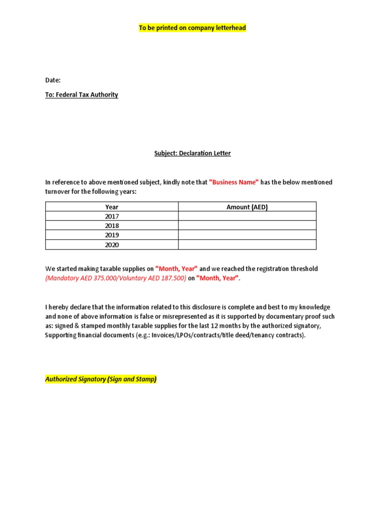 Annual Turnover Declaration Letter | PDF | Public Finance | Taxes