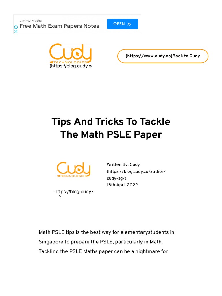 Tips and Tricks To Tackle The Math PSLE Paper | PDF | Test (Assessment ...