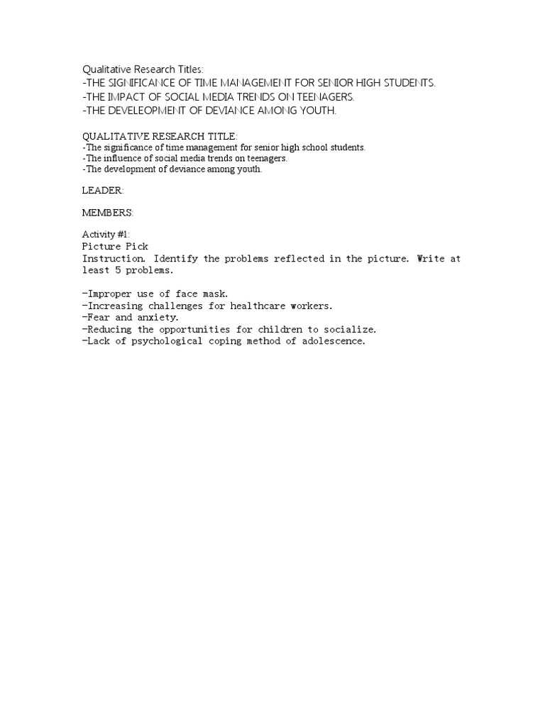 Qualitative Research Titles | PDF