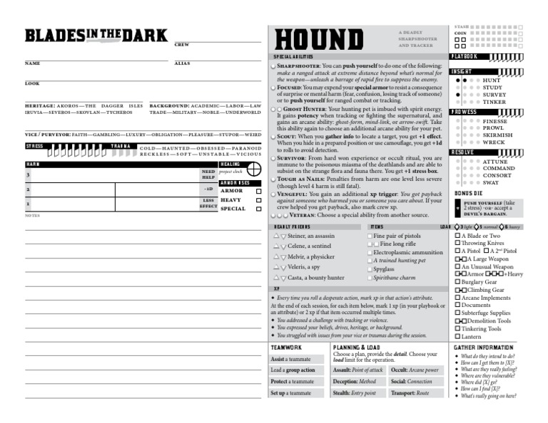 Blades Sheets v8 2 Hound | PDF