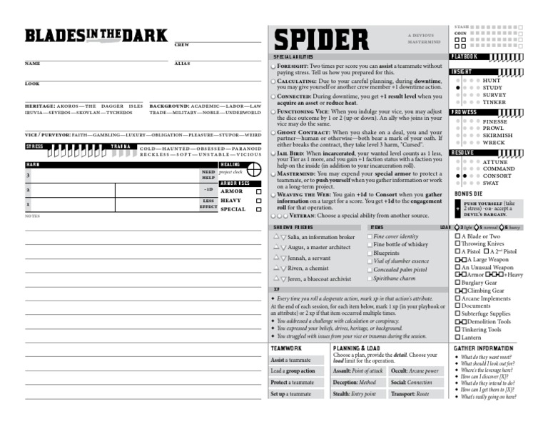 Blades Sheets v8 2 Spider | PDF