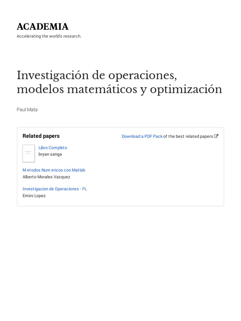 Investigacion de Operaciones Modelos Matematicos y Optimizacion-With-Cover-Page-V2 | PDF ...