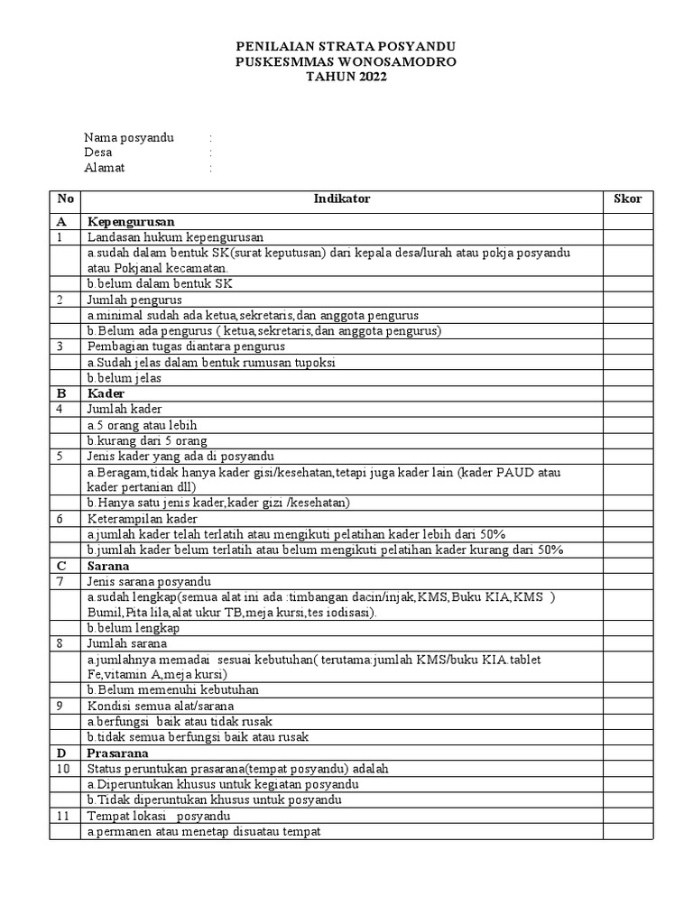 Form Strata Posyandu | PDF | Ilmu Sosial