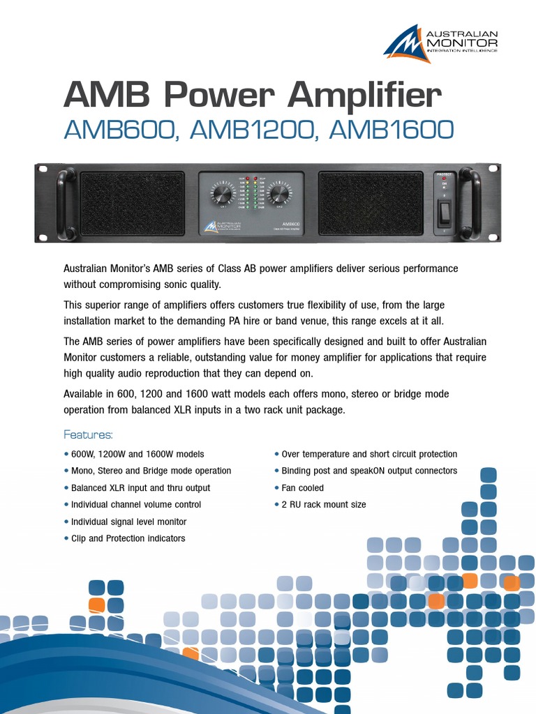 Aj-Amb600 1200 1600 Specs | Download Free PDF | Amplifier | Electronic Engineering