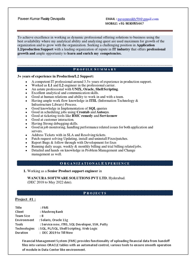 Paveen Reddy Resume | PDF | Scripting Language | Shell (Computing)