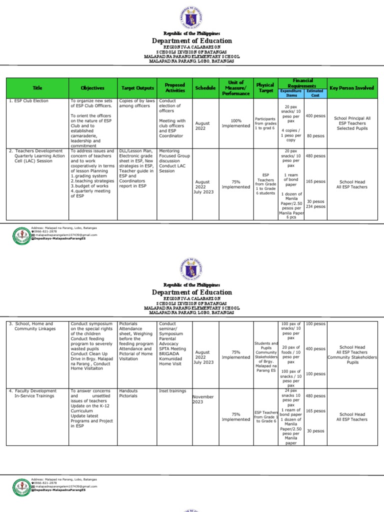 Action Plan Esp | PDF | Teachers | Teaching