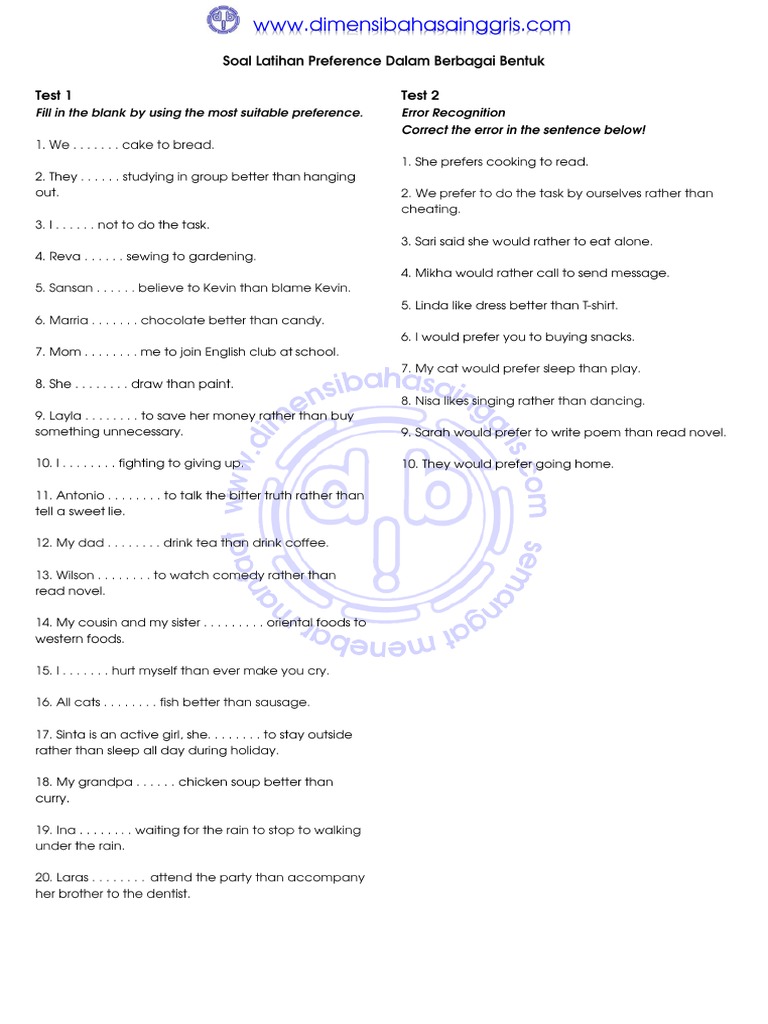 Soal Latihan Preference Dalam Berbagai Bentuk | PDF