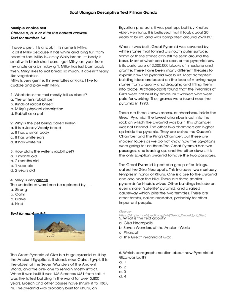 Soal Ulangan Descriptive Text Pilihan Ganda | PDF