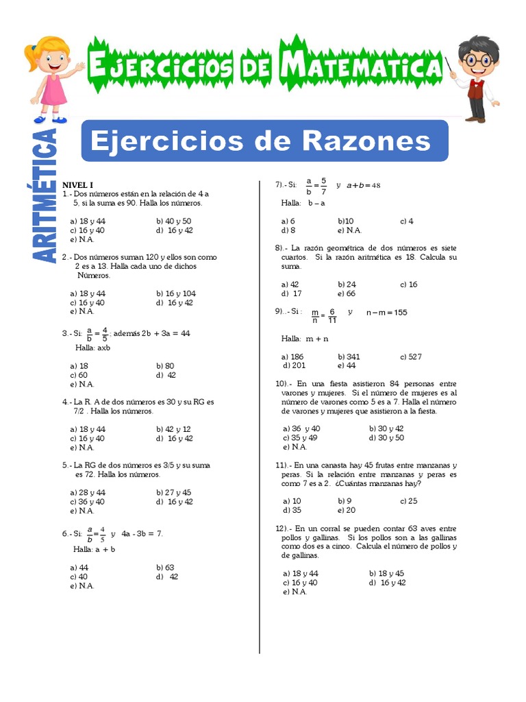 Ejercicios de Razones para Primero de Secundaria | PDF | Matemáticas ...