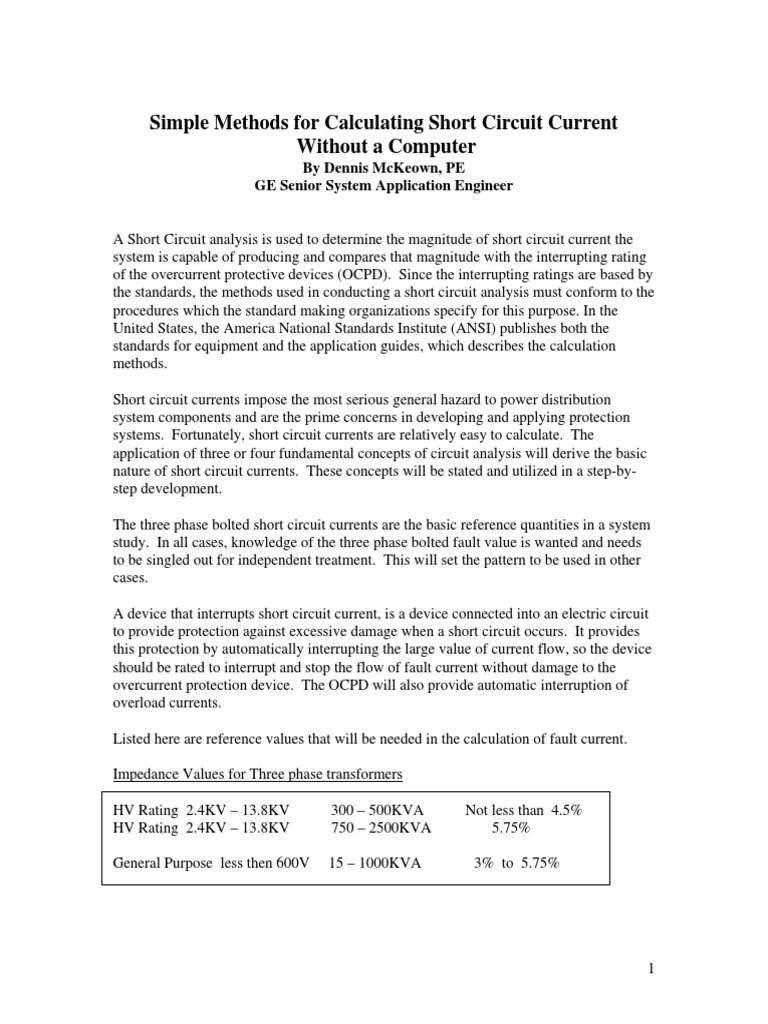 Simple Methods For Calculating Short Circuit Current Pdf