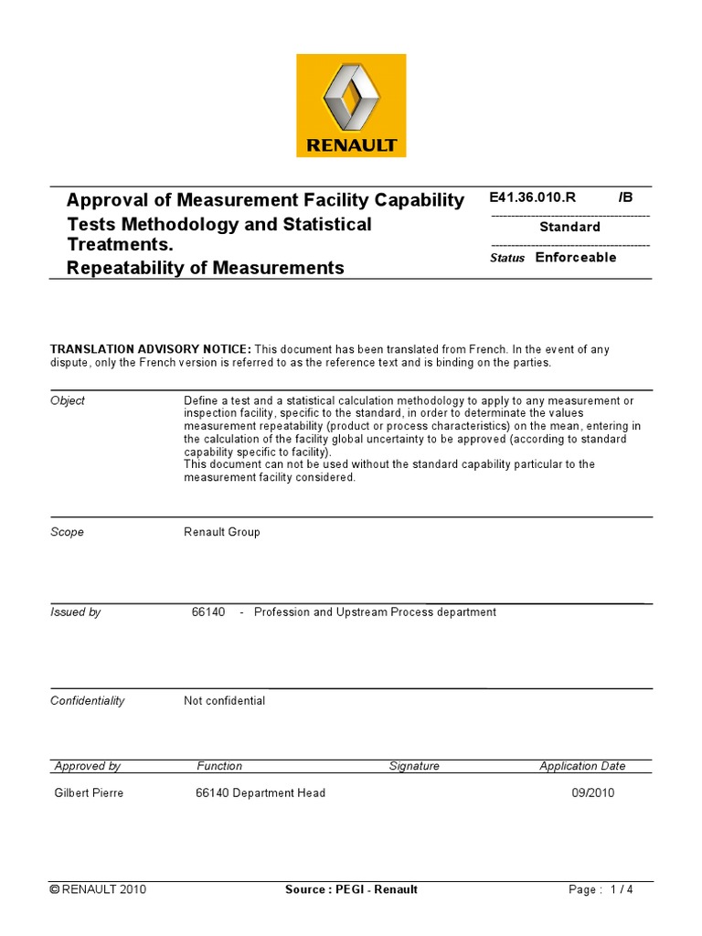 Approval of Measurement Facility Capability Tests Methodology and ...
