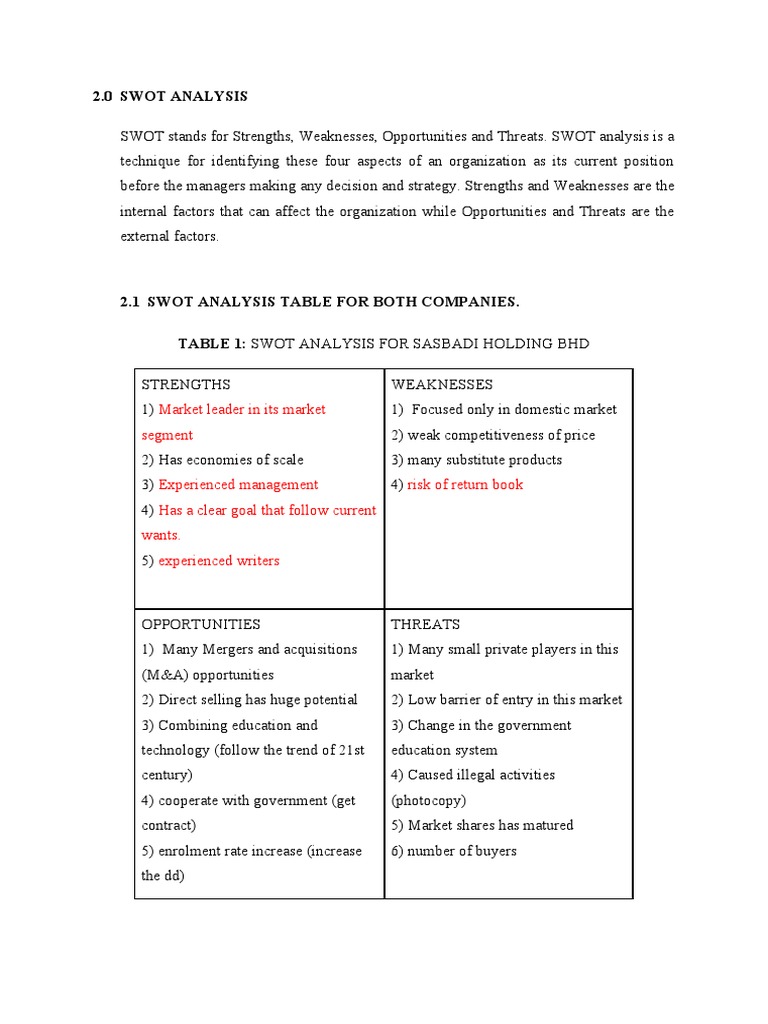 SWOT | PDF | Swot Analysis | Market (Economics)
