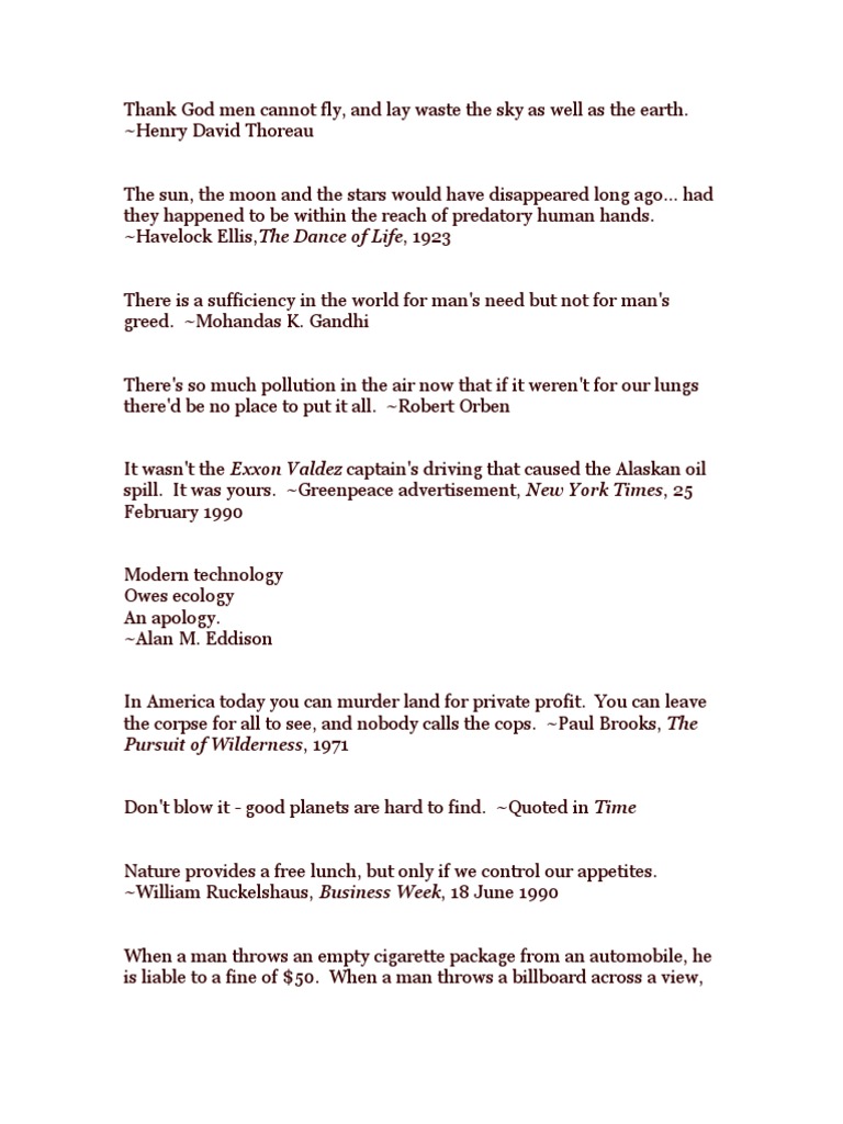 Environmental Awareness Quotes | PDF | Environmentalism | Wilderness