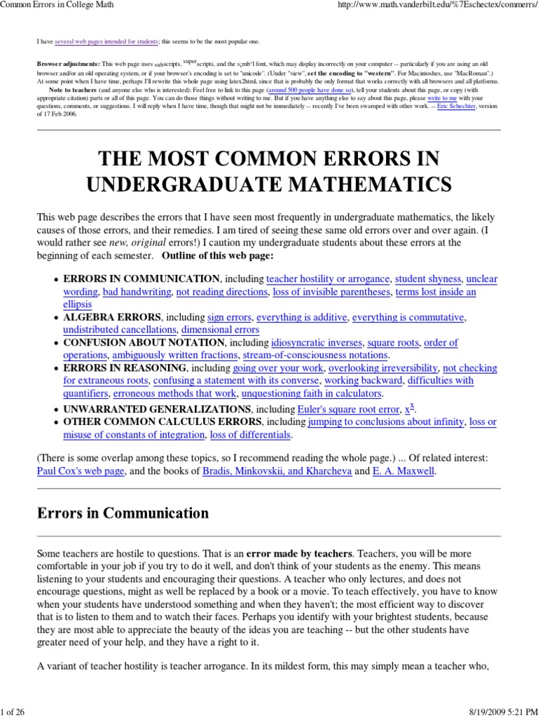 Common Errors In College Math Pdf Function Mathematics Summation 2805