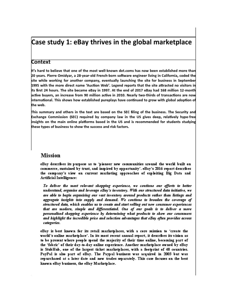 ENG - Case Study 1 Ebay Thrives in The Global Marketplace | PDF | E Bay ...