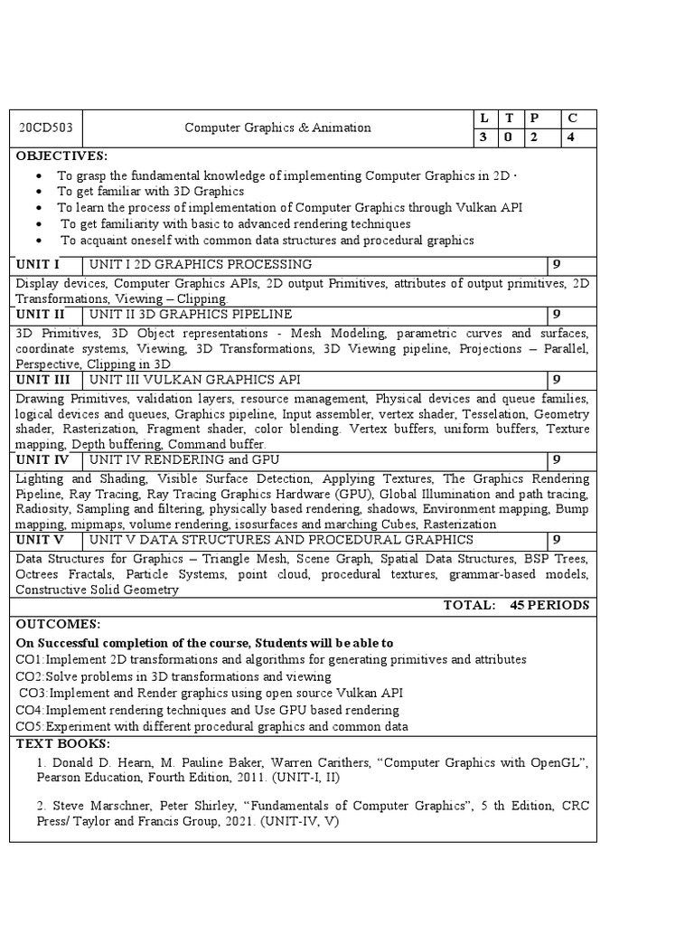 20CD503 - Computer Graphics and Animation | PDF | Shader | Rendering ...