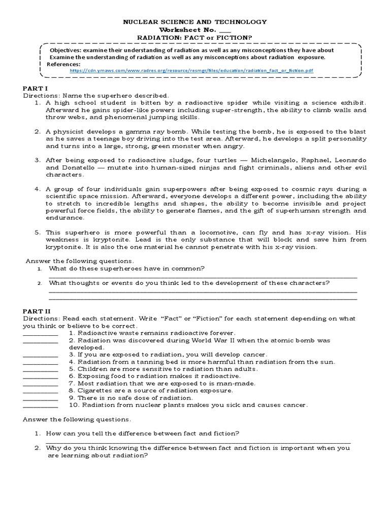 Radiation: Fact vs. Fiction Worksheet | PDF | Radioactive Decay ...
