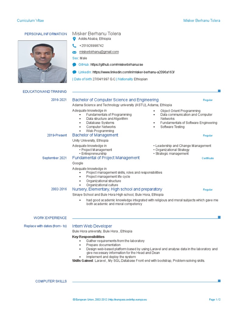 Misker Berhanu Tolera: Bachelor of Computer Science and Engineering ... Misker Berhanu Tolera: Bachelor of Computer Science and Engineering ...
