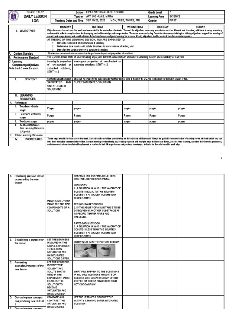 Dll-Science 7 - Saturated Unsaturated Solutions | PDF | Learning ...