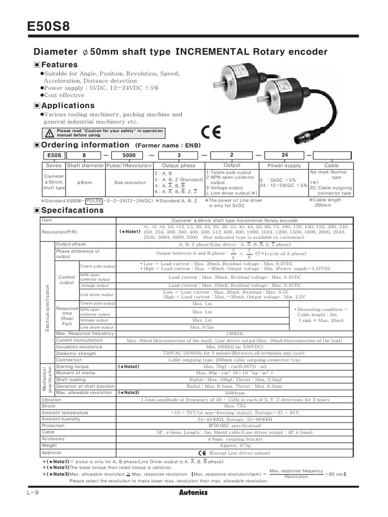 E50S8 ENB Encoder Data Sheet | PDF