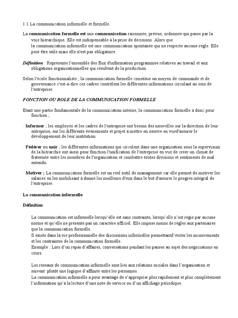 Communication Formelle et Informelle | PDF | la communication | Business