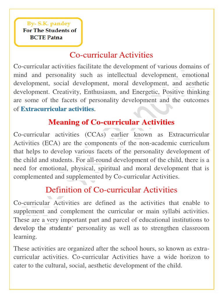 BCC 7a & 7b, Pedagogy Of, School Subject Importance of CCA in Teaching ...