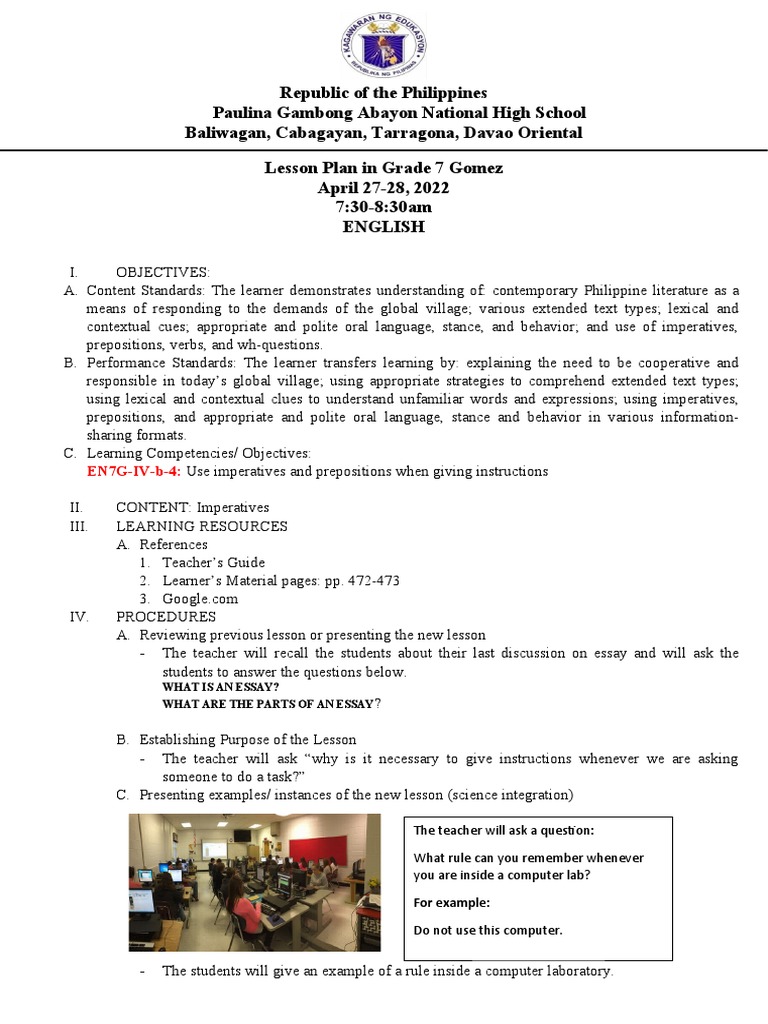 Use Imperatives and Prepositions When Giving Instructions | PDF ...