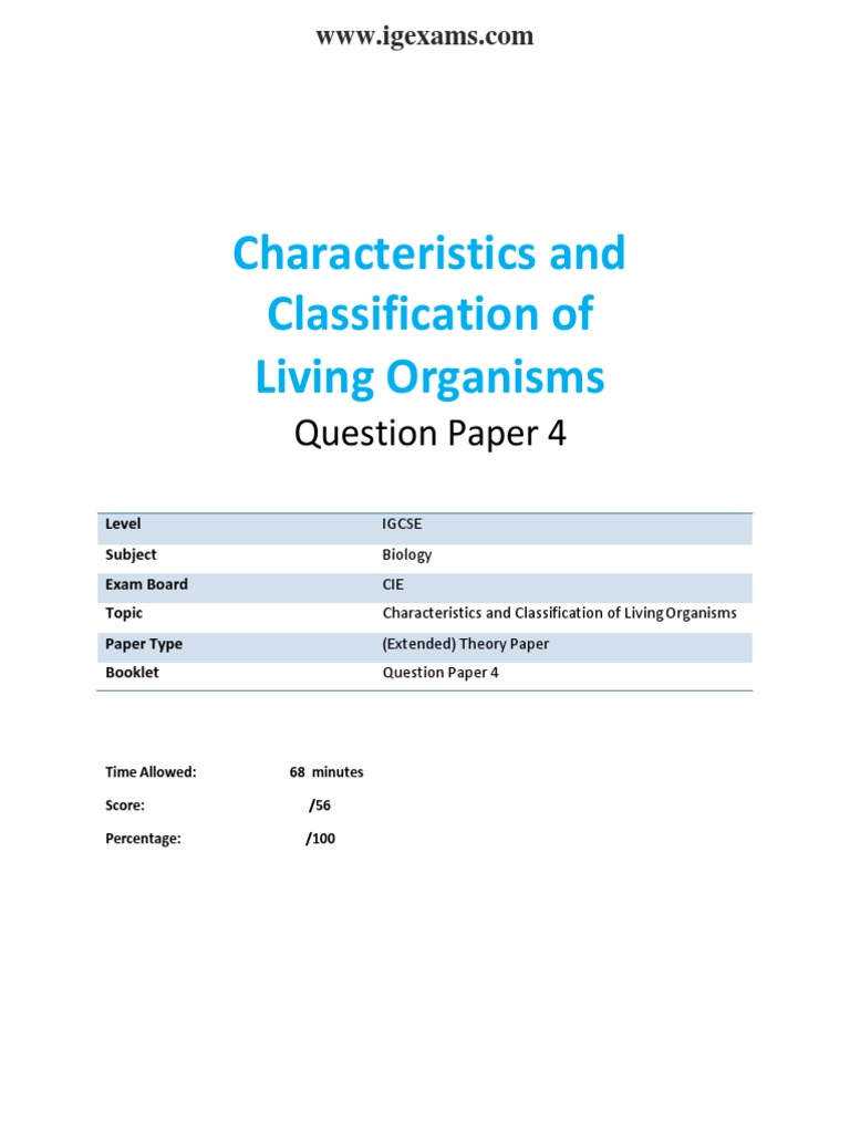Analysis of Characteristics and Classification of Living Organisms: A ...