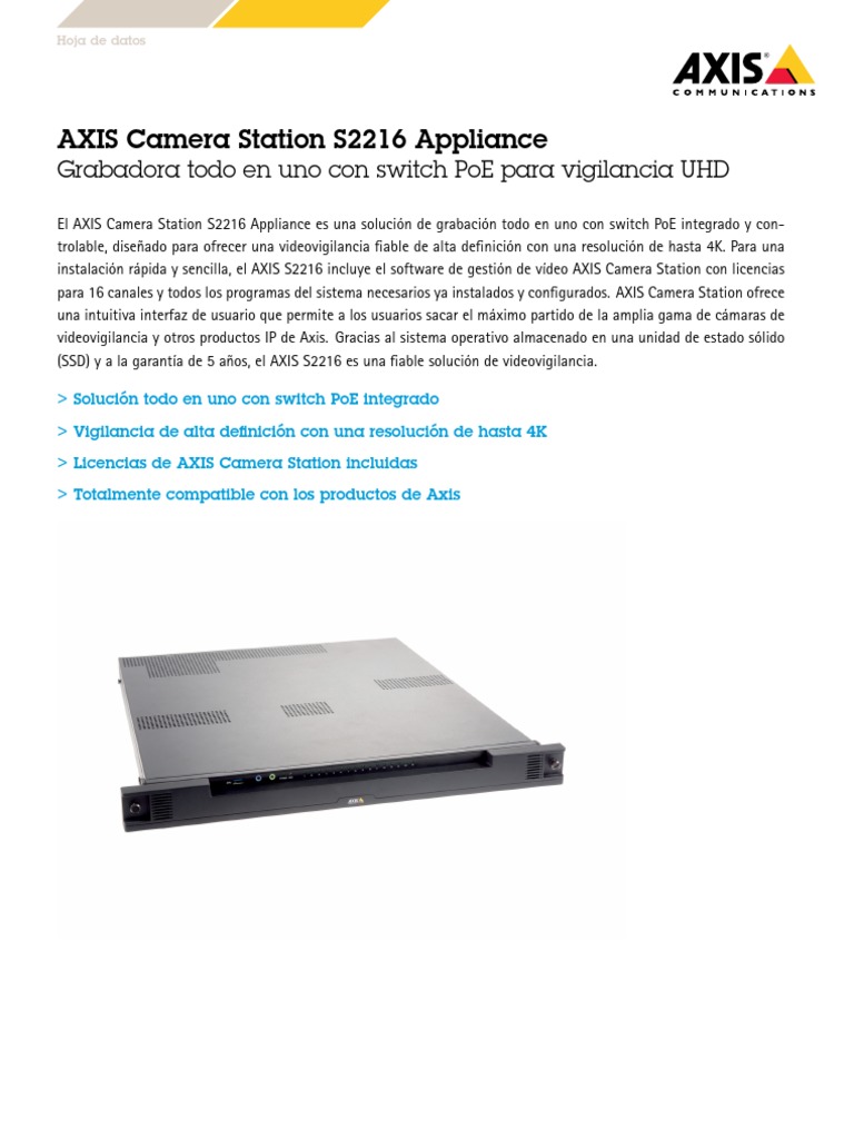 Datasheet Axis Camera Station s2216 Appliance Es ES 358918 | PDF