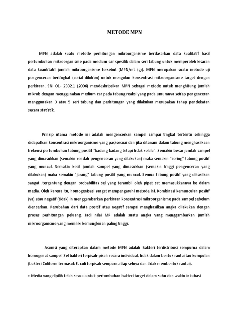 Metode MPN | PDF | Science & Mathematics