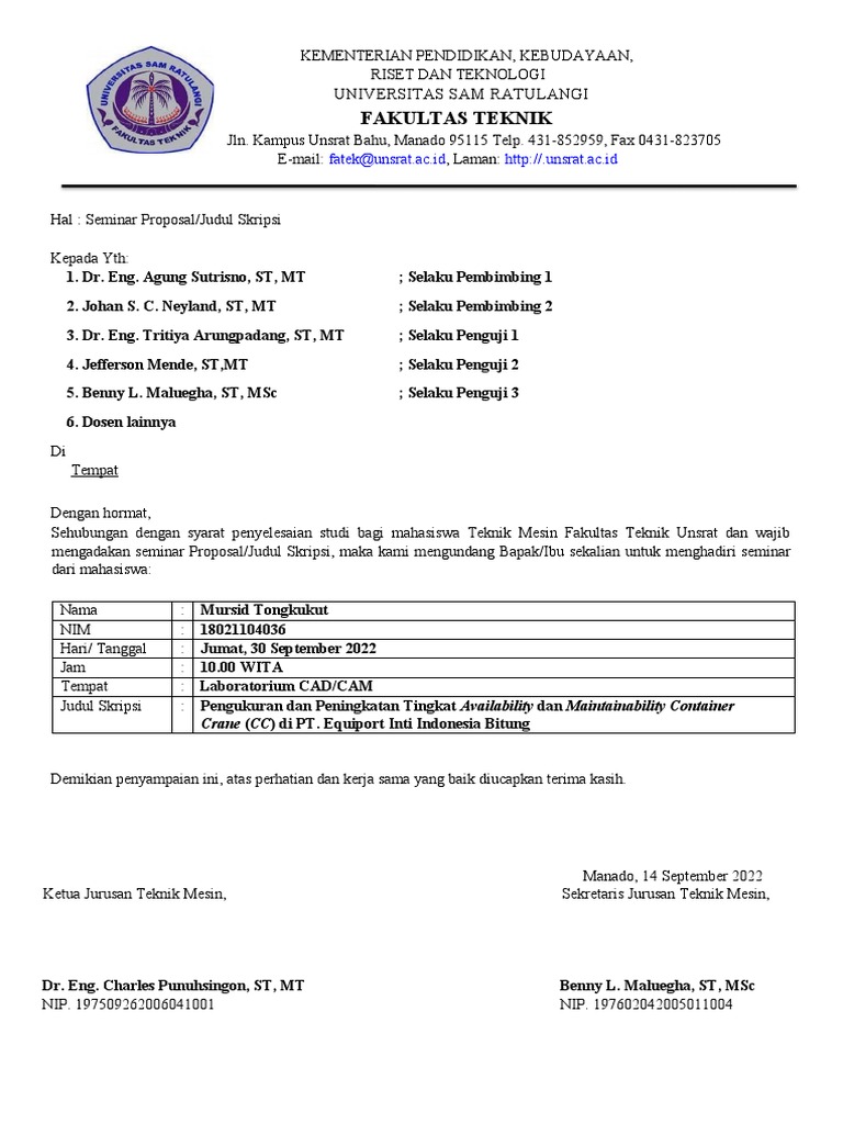 Undangan Seminar Proposal MURSID | PDF