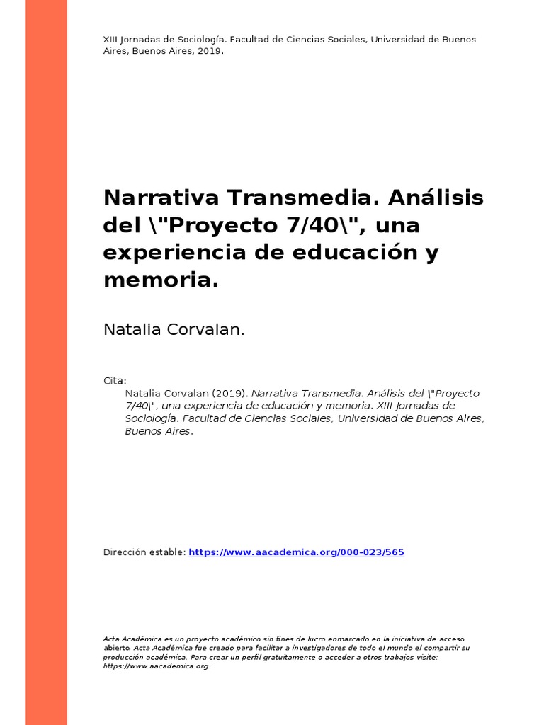 Natalia Corvalan (2019) - Narrativa Transmedia. Analisis Del Proyecto ...