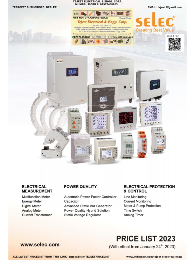 Selec Meters, CT, Protection Relay, Timer Price List Wef 25-04-2022 | PDF | Electrical ...