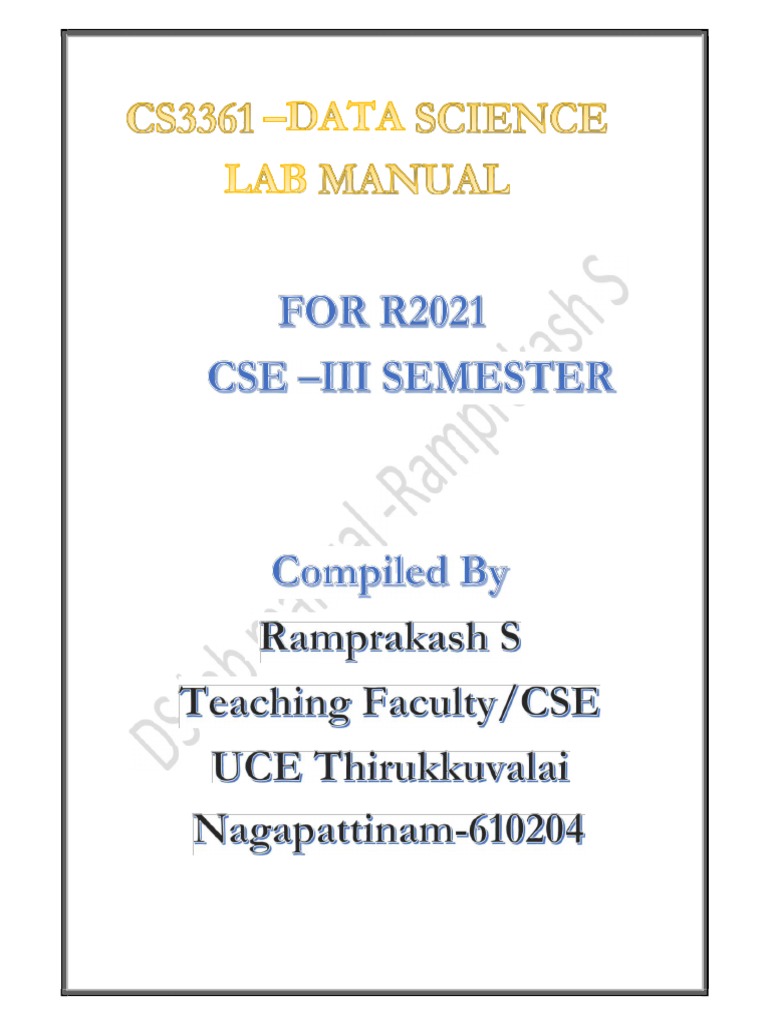 Data Science Lab Manual - CS3361-Ramprakash S | PDF