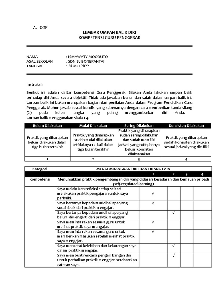 Lembar Umpan Balik CGP | PDF