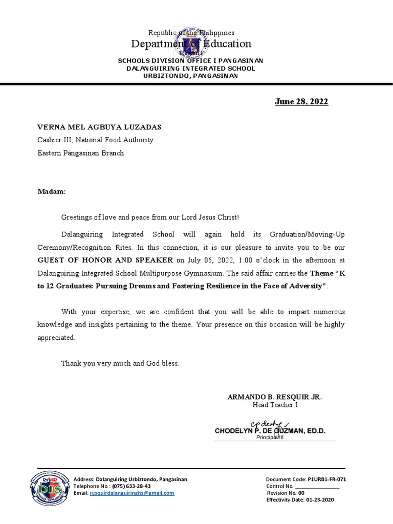 Letter For Guest Speaker | PDF