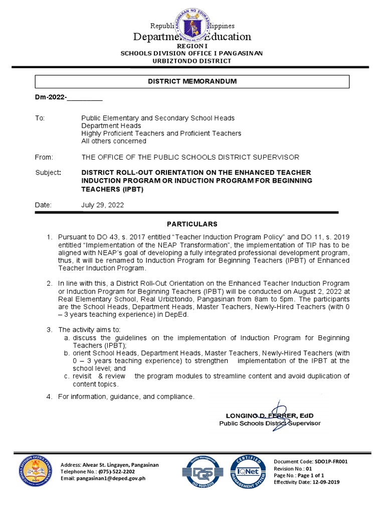 District Memorandum Ipbt | PDF | Business