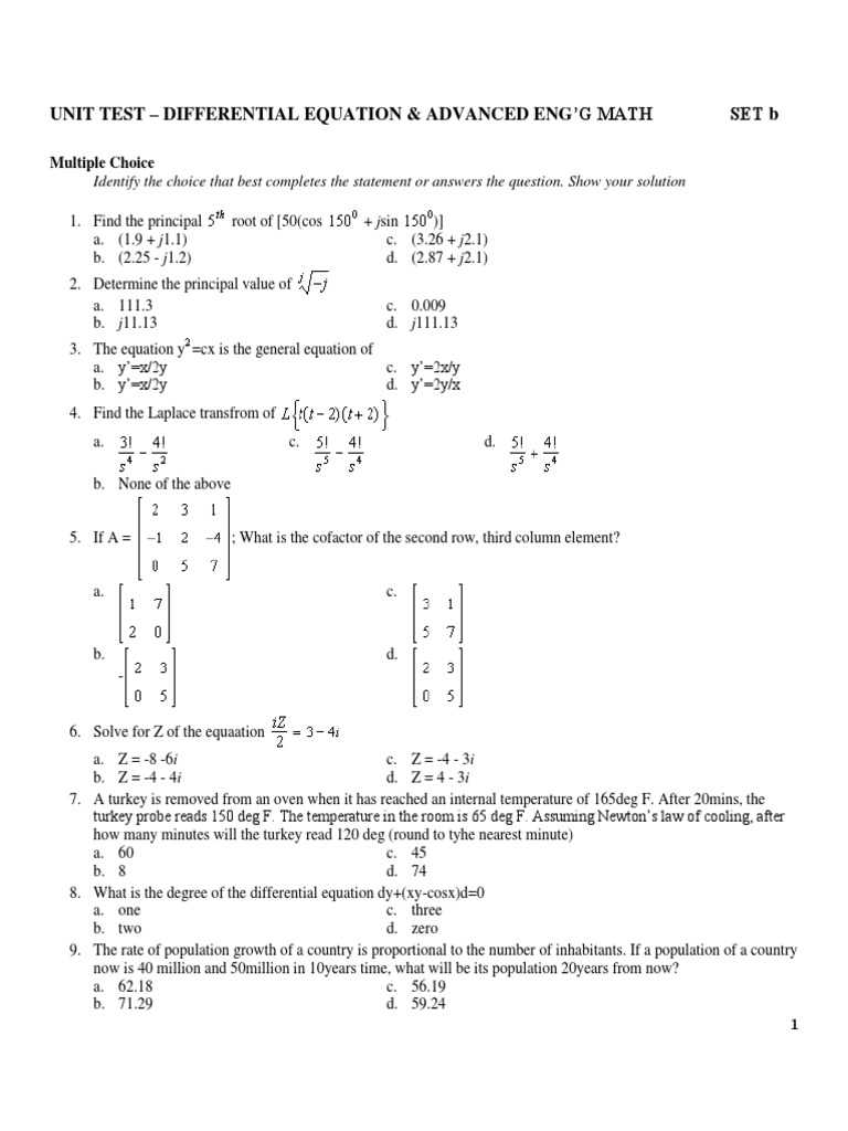 De Adv - Math Set B | PDF | Equations | Matrix (Mathematics)