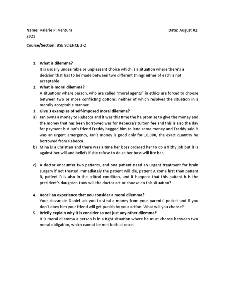 Moral Dilemma | PDF | Wellness | Science & Mathematics