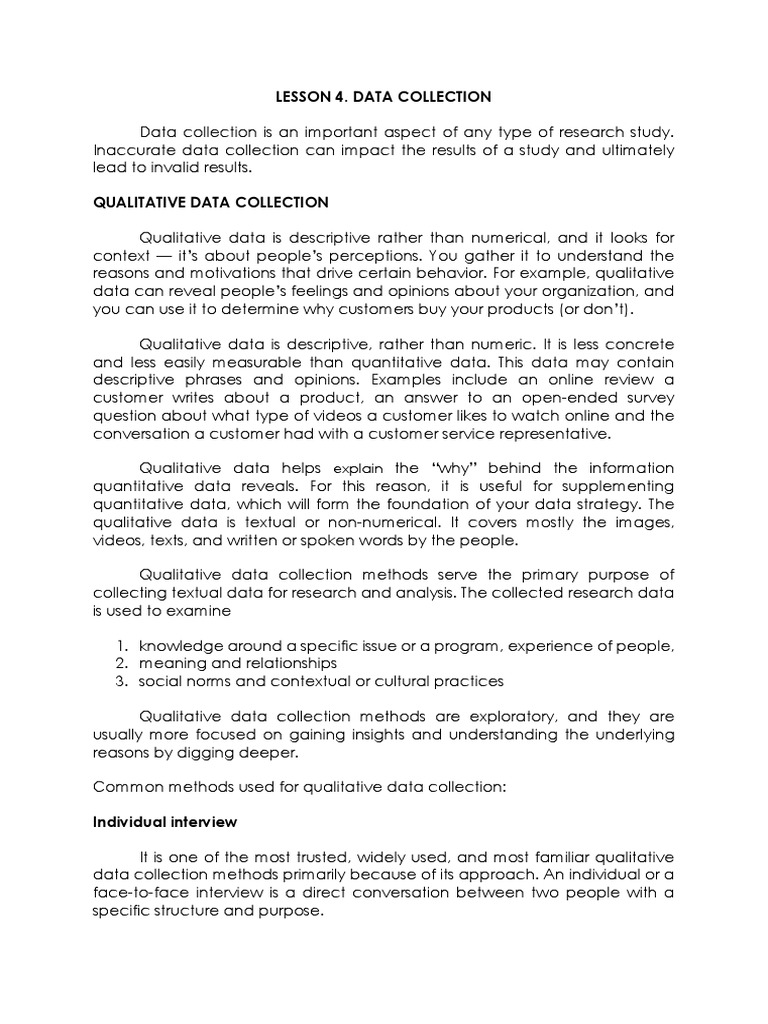 LESSON 4. Data Collection | PDF | Survey Methodology | Focus Group LESSON 4. Data Collection | PDF | Survey Methodology | Focus Group