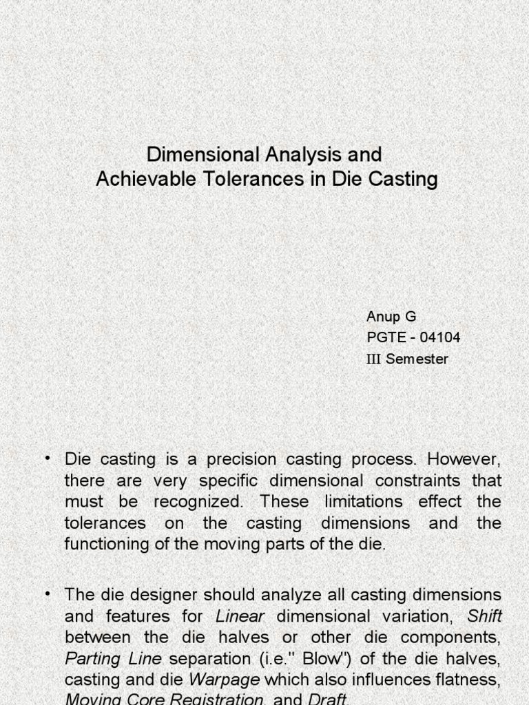 Dimensional Analysis and Acheivable Tolerance in Die Casting | PDF | Casting (Metalworking ...