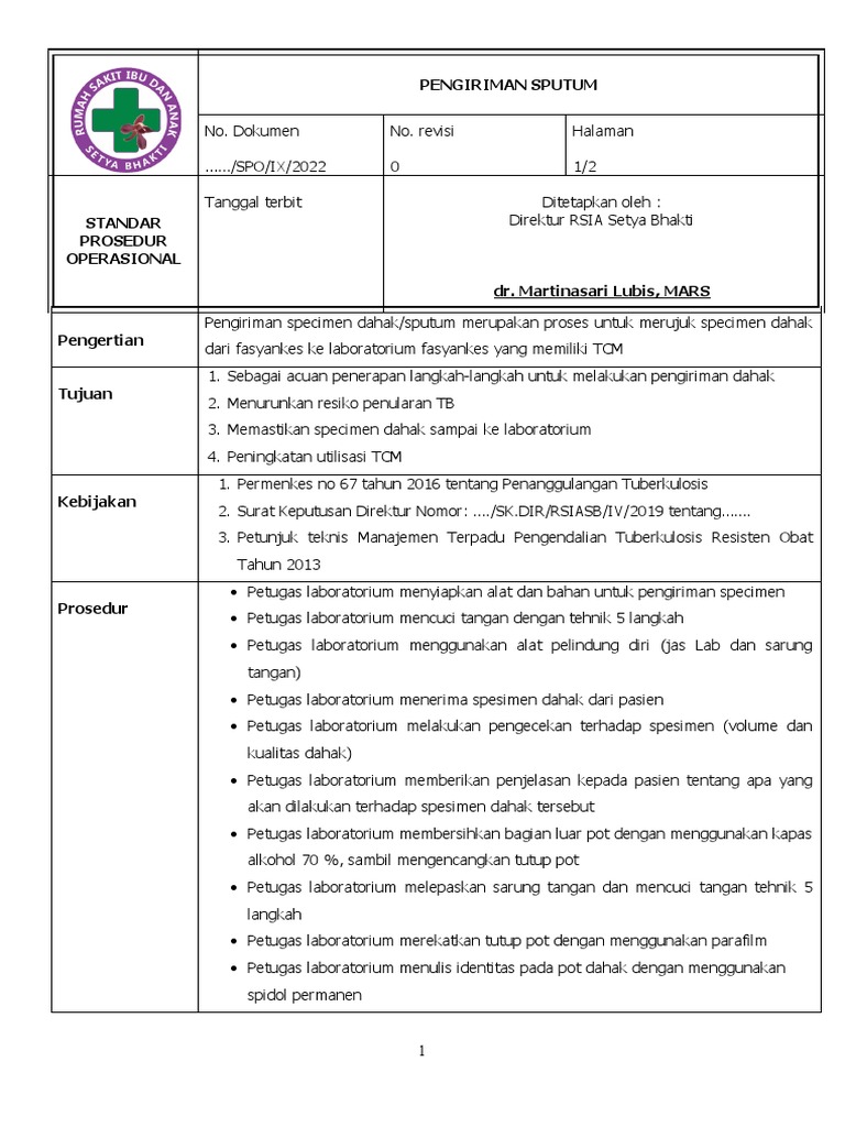 Spo Pengiriman Sputum | PDF
