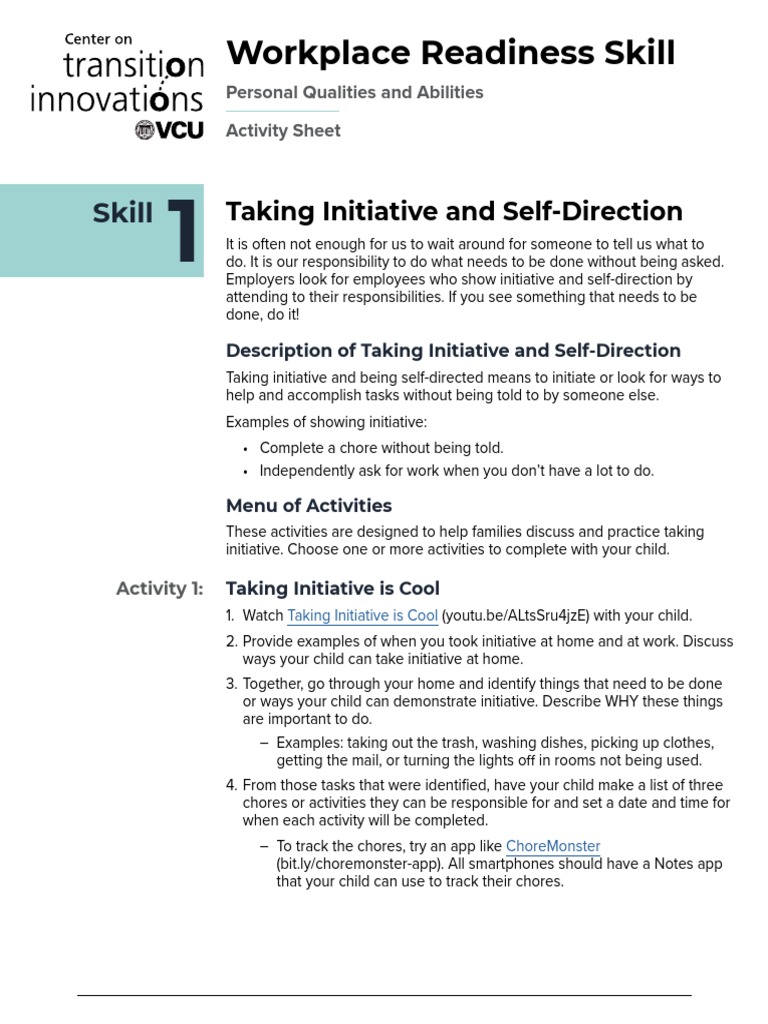 Initiative and Self-Direction Skills | PDF