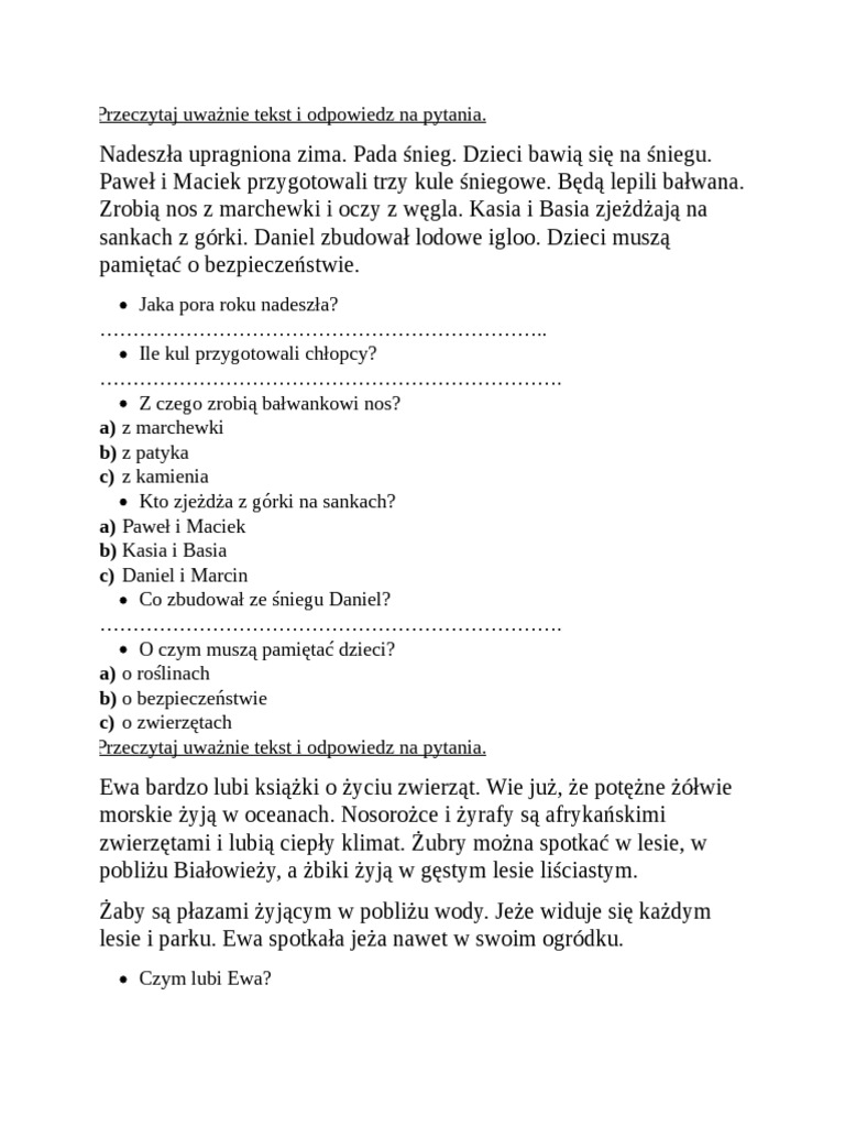 Czytanie Ze Zrozumieniem kl.1 | PDF