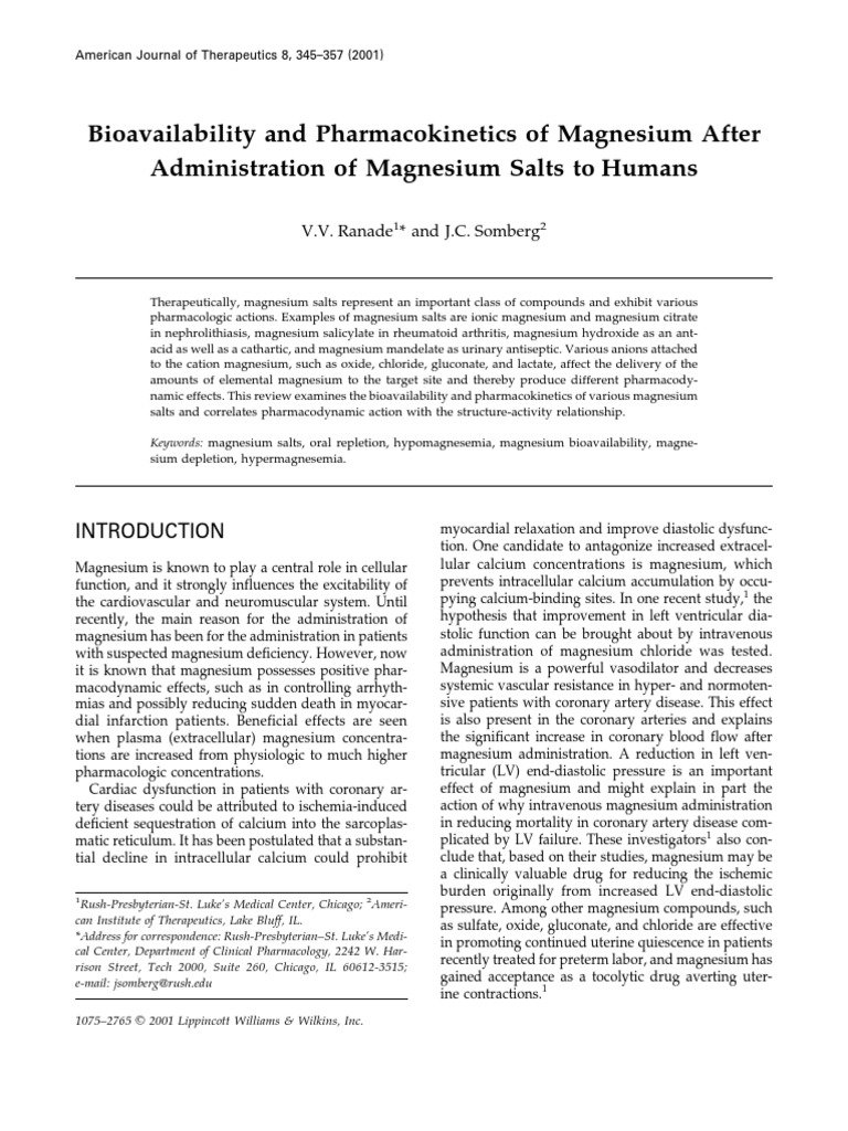 Bioavailability and Pharmacokinetics of Magnesium After | PDF ...