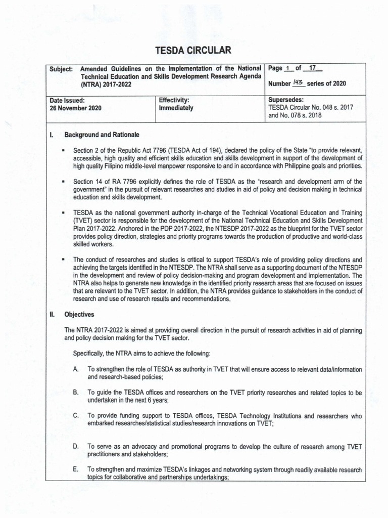 TESDA NTRA 2017-2022 Implementation Guidelines | PDF | Vocational ...